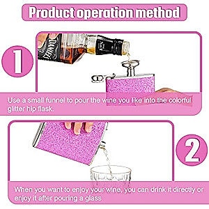 2 Pieces 8 oz Stainless Steel Colorful Glitter Hip Flask Alcohol Liquor Flask with Funnel Set, Colorful Glitter Coating for Women