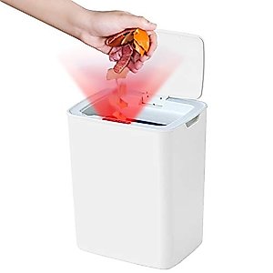 Bathroom Trash Can, 3.7Gallon/14Liter for Bathroom | Bedroom Automatic Garbage Cans with Lid Rectangular Bathroom Trash Can for Cupboard/Bathroom/Bedroom/Office/Camping/RV-White