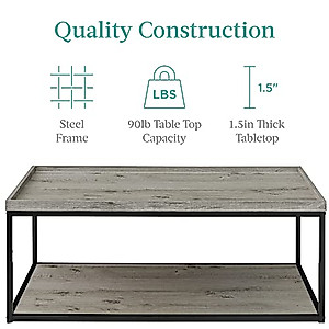 Best Choice Products 44in 2-Tier Rectangular Tray Top Coffee Table, Recessed Accent Furniture for Home w/Metal Frame, Shelf - Gray