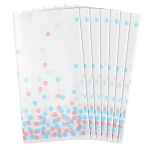 Plastic Table Covers with Pink and Blue Confetti for Gender Reveal (54 x 108 in, 6 Pack)