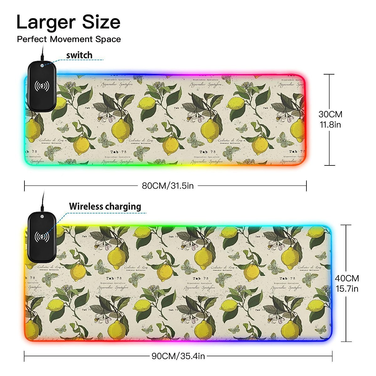 Lemon Tree Wireless Charging Mouse Pad for Mobile Phone Extra Large Gaming Mousepad with 13 Lighting Modes Keyboard Mat for MacBook PC Laptop Desk Office Home Gaming