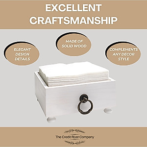 Farmhouse Napkin Holder White - Wooden Napkin Holder With 4 Feet, Rustic Napkin Holder Wood, White Napkin Holder With Handle, Flat Napkin Holder for Table, Table Napkin Holder, Paper Napkin Holder