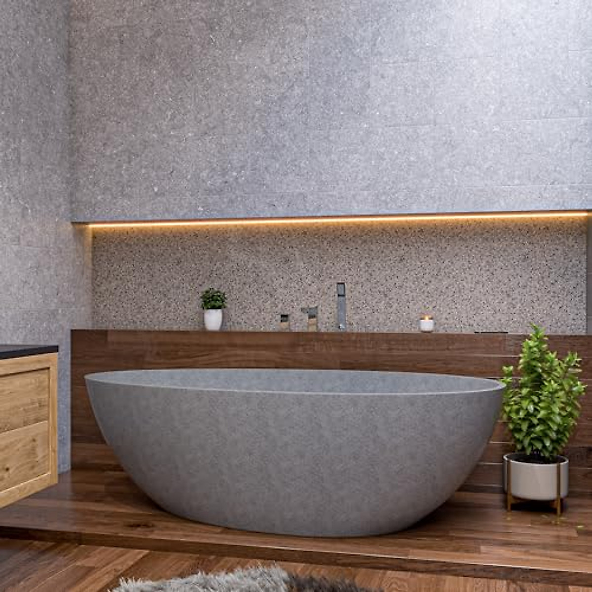 ALFI brand ABCO72TUB 72" Solid Concrete Tear Drop Freestanding Bathtub