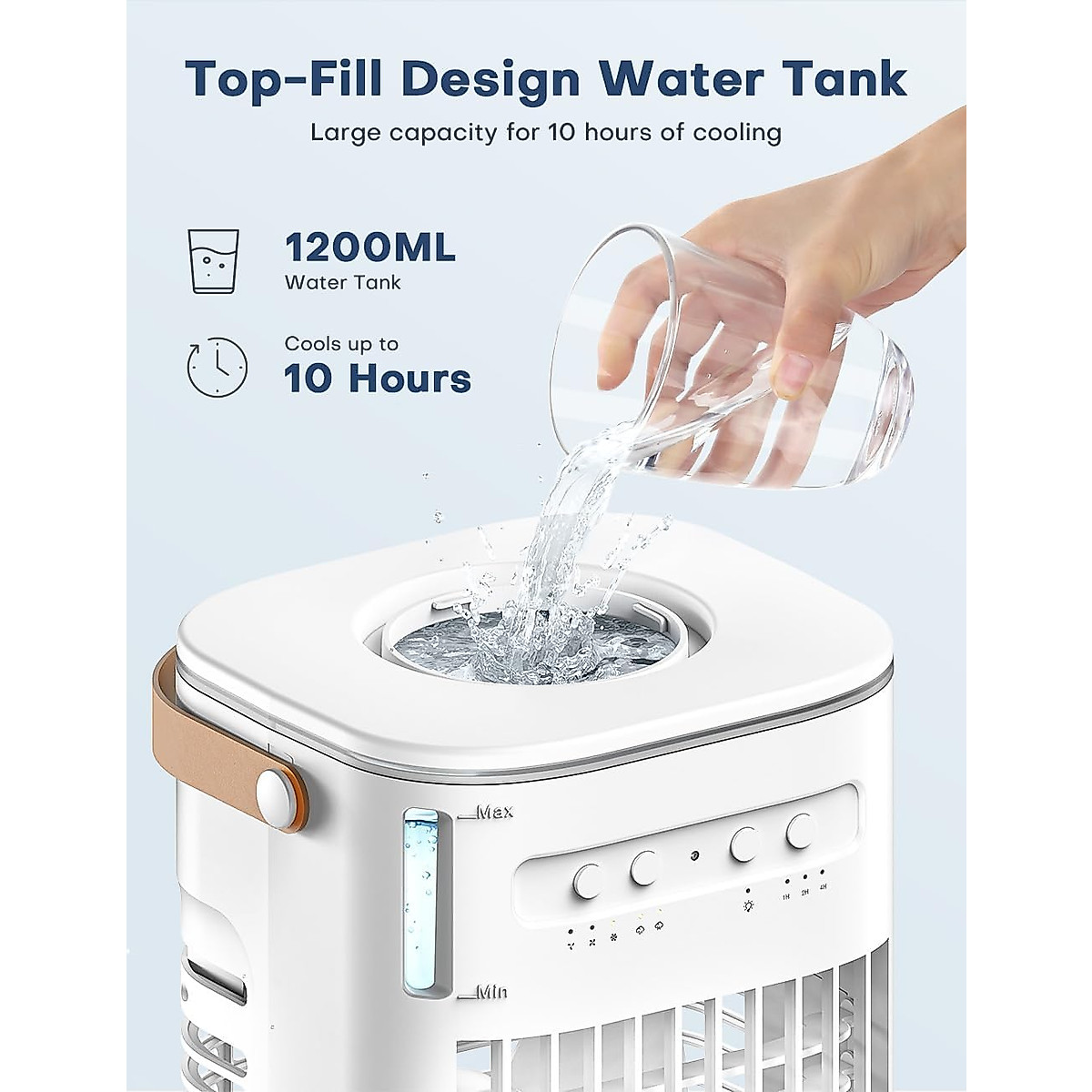 TEMEIKE 4-IN-1 Personal Air Conditioner w/Remote, 2 Ice Packs, 1200ML Tank, 7H Timer for Smart Auto-Off,2 Cool Mist,3-Speed Small Portable Air Conditioner, 7-LED Light Evaporative Air Cooler for Room