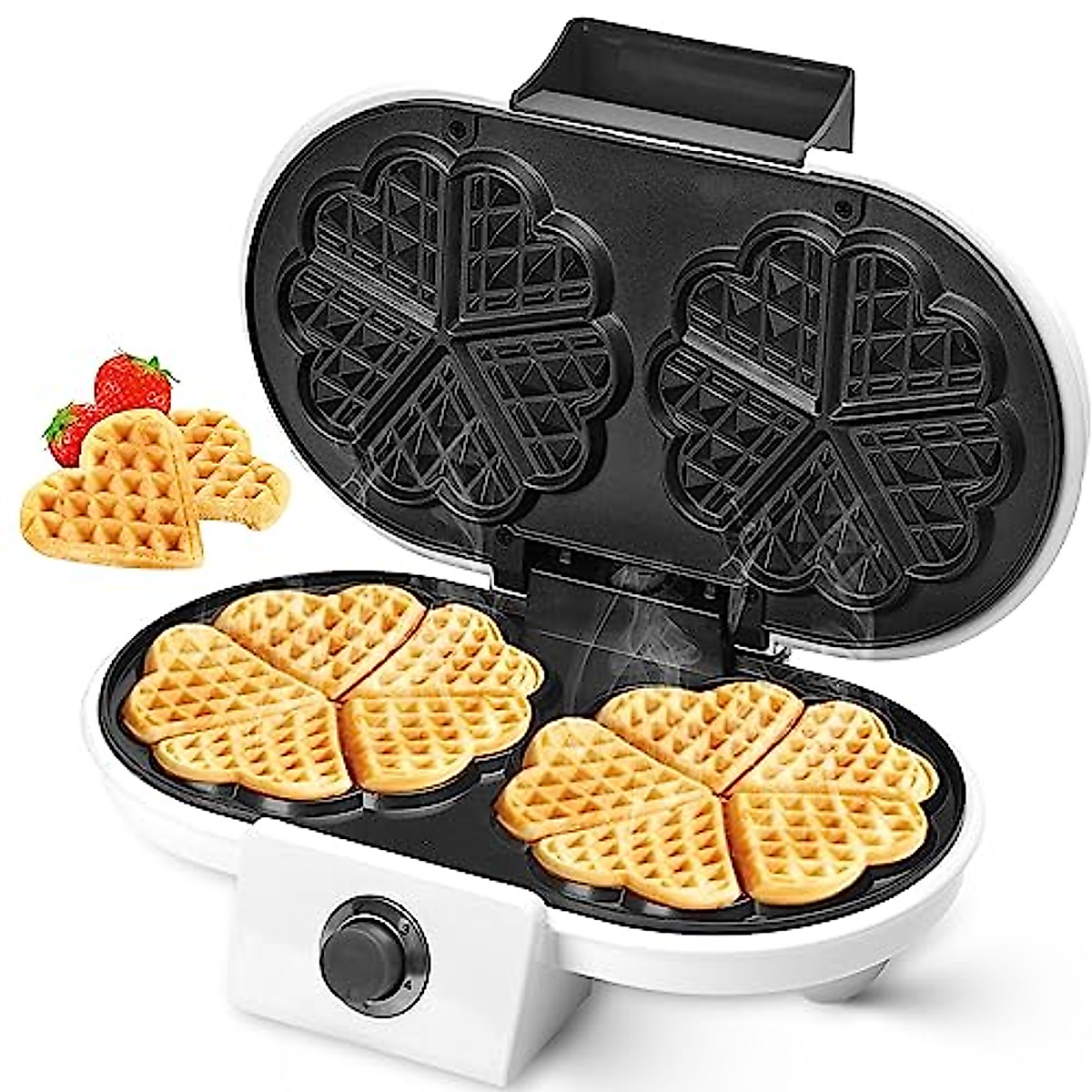 FineMade Double Heart Shaped Waffle Maker, Mini Heart Waffle Maker Iron with Non Stick Surface and Temperature Control