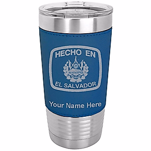 LaserGram 20oz Vacuum Insulated Tumbler Mug, Hecho En El Salvador, Personalized Engraving Included (Faux Leather, Blue)