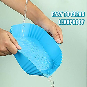 Air Fryer Silicone Liners 2 Pieces Reusable Air Fryer Square Liner for 4 to 7 Qt Heat Resistant Easy Cleaning Air Fryer Silicone Pot for Air Fryer Accessories (Red+Bule)