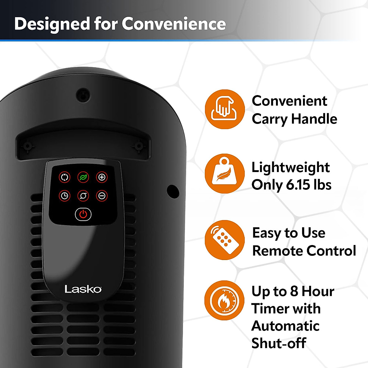 Lasko Portable Oscillating Indoor Electric Ceramic Tower Space Heater with Tip-Over Safety Switch, Overheat Protection, Timer and Remote Control, Safe for Home, 22.5 Inches,1500W, 751321, Black