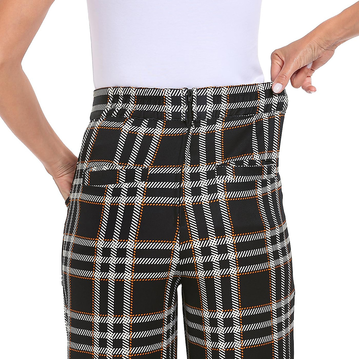 HDE Super High Waisted Wide Leg Pants Tailored Office Work Trousers with Pockets Fall Plaid - XL