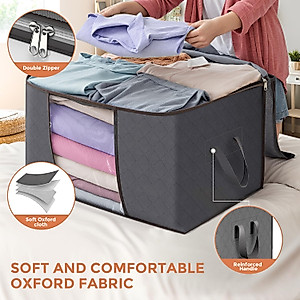 90L Large Storage Bags, 6 Pack Clothes Storage Bins Foldable Closet Organizer Storage Containers with Durable Handles Thick Fabric for Clothing, Blanket, Comforters, Bed Sheets, Pillows and Toys (Gray)
