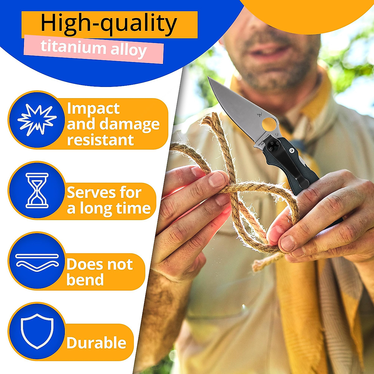 For Spyderco C81 C10 C11 Pocket Back Clip, 3-hole Titanium Alloy Deep Carry Pocket Clip, 55x12mm