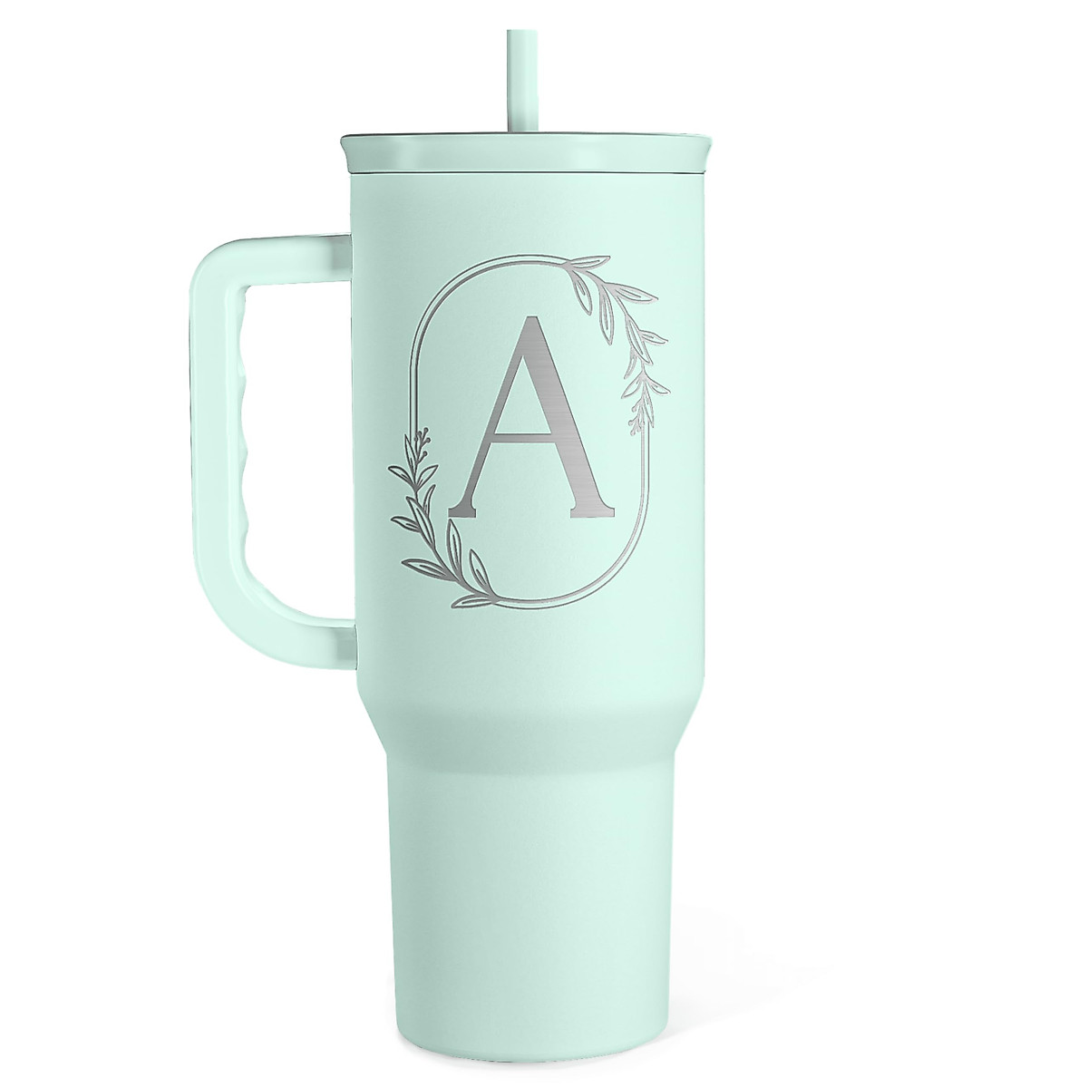 Personalized Monogrammed Tumbler with Handle 40oz, Letter A Tumblers Insulated Coffee Travel Cup, Custom Initial Gift for Women Girls Friends, Monogram Gift for Christmas Birthday Mothers Day