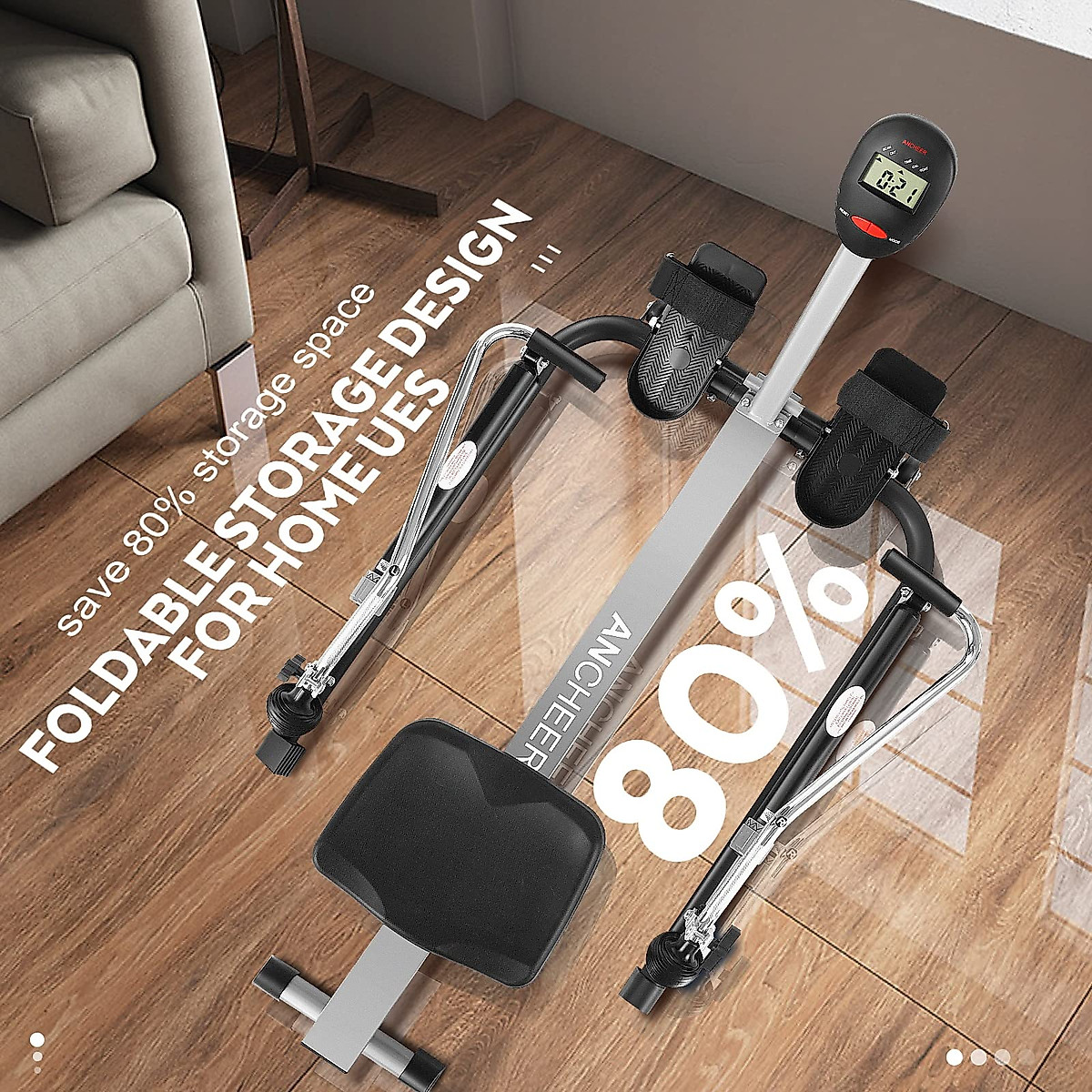 ANCHEER Rowing Machine,Rowing Machines for Home Use with LCD Monitor& Comfortable Seat,Hydraulic Rower Machine with 12 Resistance Levels Up to 290 lb Weight Capacity (Black)