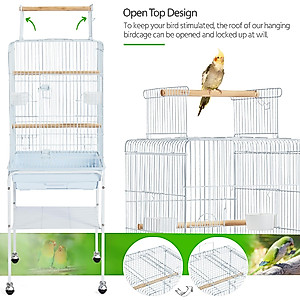 Yaheetech Play Open Top Parrot Bird Cages for Sun Parakeet Cockatiel Green Cheek Conure Lovebird w/Detachable Rolling Stand, White