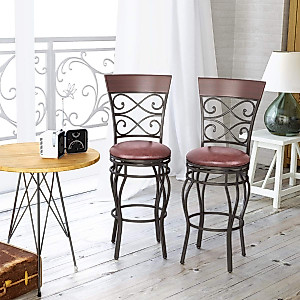 COSTWAY Bar Stools Set of 2, 360 Degree Swivel, 30" Bar Height Bar Stools, Leather Padded Seat Bistro Dining Kitchen Pub Metal Chairs with Back for Kitchen Island (Set of 2)