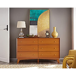 T4TREAM 6 Drawer Dresser for Bedroom,Mid Centry Modern Dresser Wide 6 Chest of Drawers,Wood Storage Organizer Dresser,Nursery Dresser,for Living Room, Hallway, Bedroom, Kids Bedroom, Cherry
