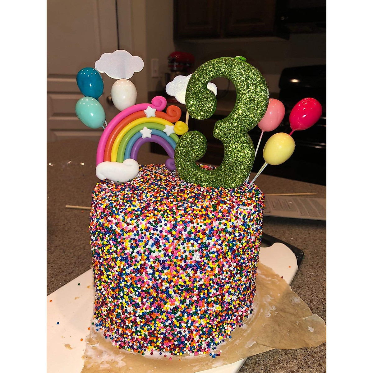 Palksky Colorful Rainbow Cake Topper/Wedding Cake Flags/Cupcake Picks Set -Include Cloud Balloon Moon Stars/Boy Girl Kid Birthday Baby Shower Party Baking Decoration Supplies