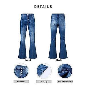 EVALESS Bell Bottom Jeans for Women High Waisted Button Fly Wide Leg Denim Flare Pants Blue 4