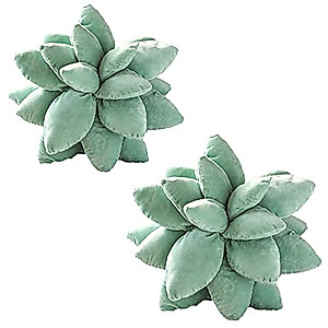 2Pack 3D Succulents Cactus, Cute Throw Pillows, Succulent Plush Green Flower, Plant Shaped, Novelty Succulent Pillows Decorative for Home Bedroom Room Decor (Dark Green)