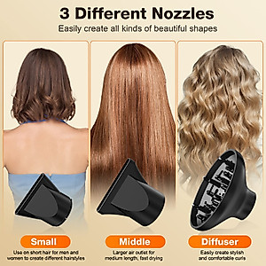 SUPHOMING Hair Dryer, Professional Negative Ions 2200W Blow Dryer, Lightweight Portable Travel Ceramic Hairdryer with Diffuser & Volume Styling Nozzles