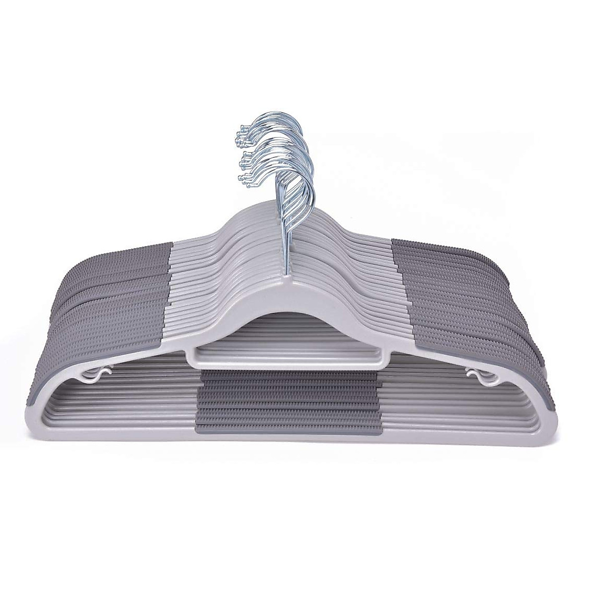 Quality Hangers Clothes Hangers 50 Pack - Non-Velvet Plastic Hangers for Clothes - Heavy Duty Coat Hanger Set - Space-Saving Closet Hangers with Gray Swivel Hooks - Functional Non-Flocked Hangers