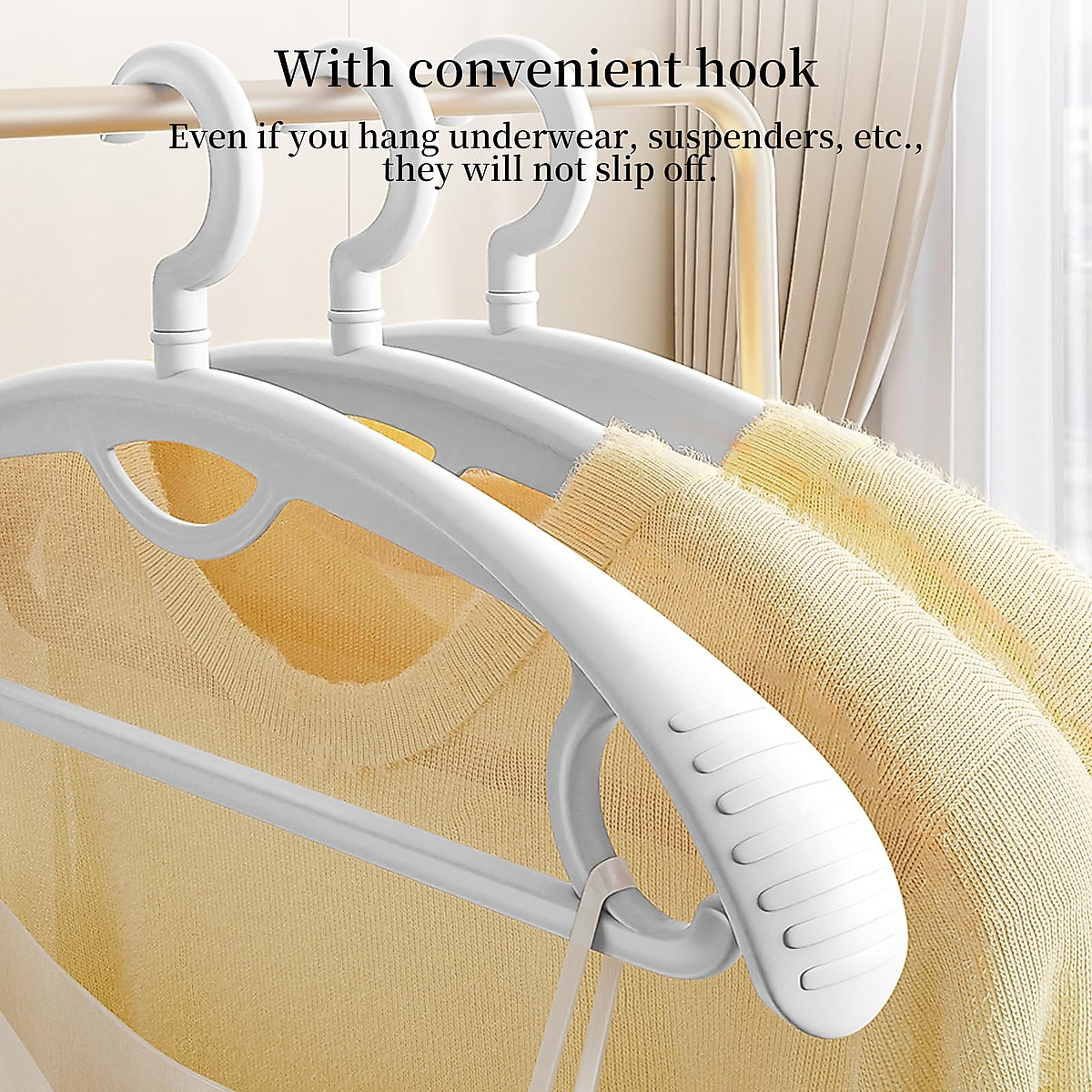 Plastic Clothes Hanger, Extra Thick Plastic Wide Shoulder Adult 360 Degrees Rotate Slip Resistant Standard Clothing Hanger Ideal for Everyday Use White 10 Pack