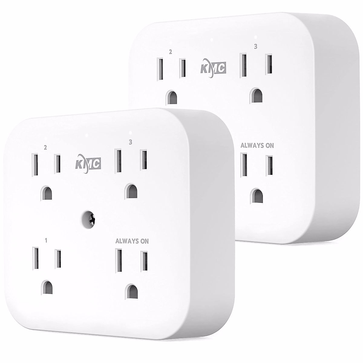 KMC Smart Tap Mini 2-Pack, 4-Outlet Wall Mounted Plug Adapter, 3 Independently Controlled Wi-Fi Outlets, Compatible with Alexa & Google Assistant, No Hub Required