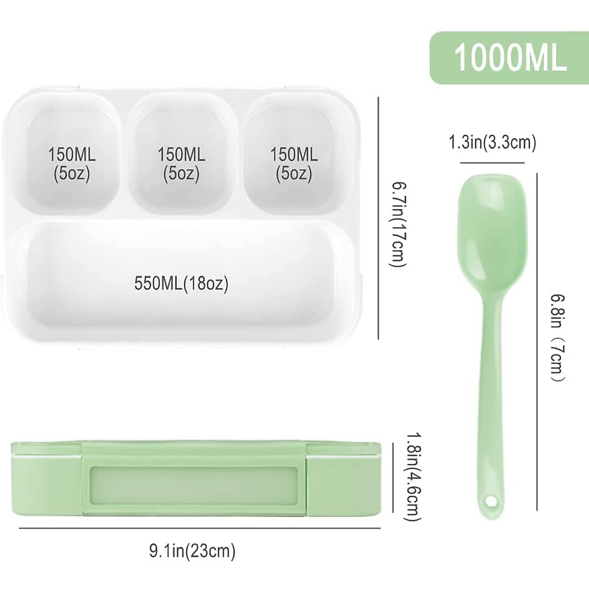 NatraProw 2 Pack Bento Lunch Box for Adults, 4 Compartment Cute Bento Snack Box Leak Proof, 1000ML Bento Box With Utensil, Lunch Container BPA-Free, Microwave Bento Box