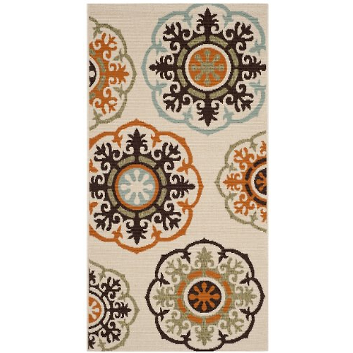 SAFAVIEH Veranda Collection Accent Rug - 2'7" x 5', Cream & Terracotta, Floral Design, Non-Shedding & Easy Care, Indoor/Outdoor & Washable-Ideal for Patio, Backyard, Mudroom (VER002-0715)