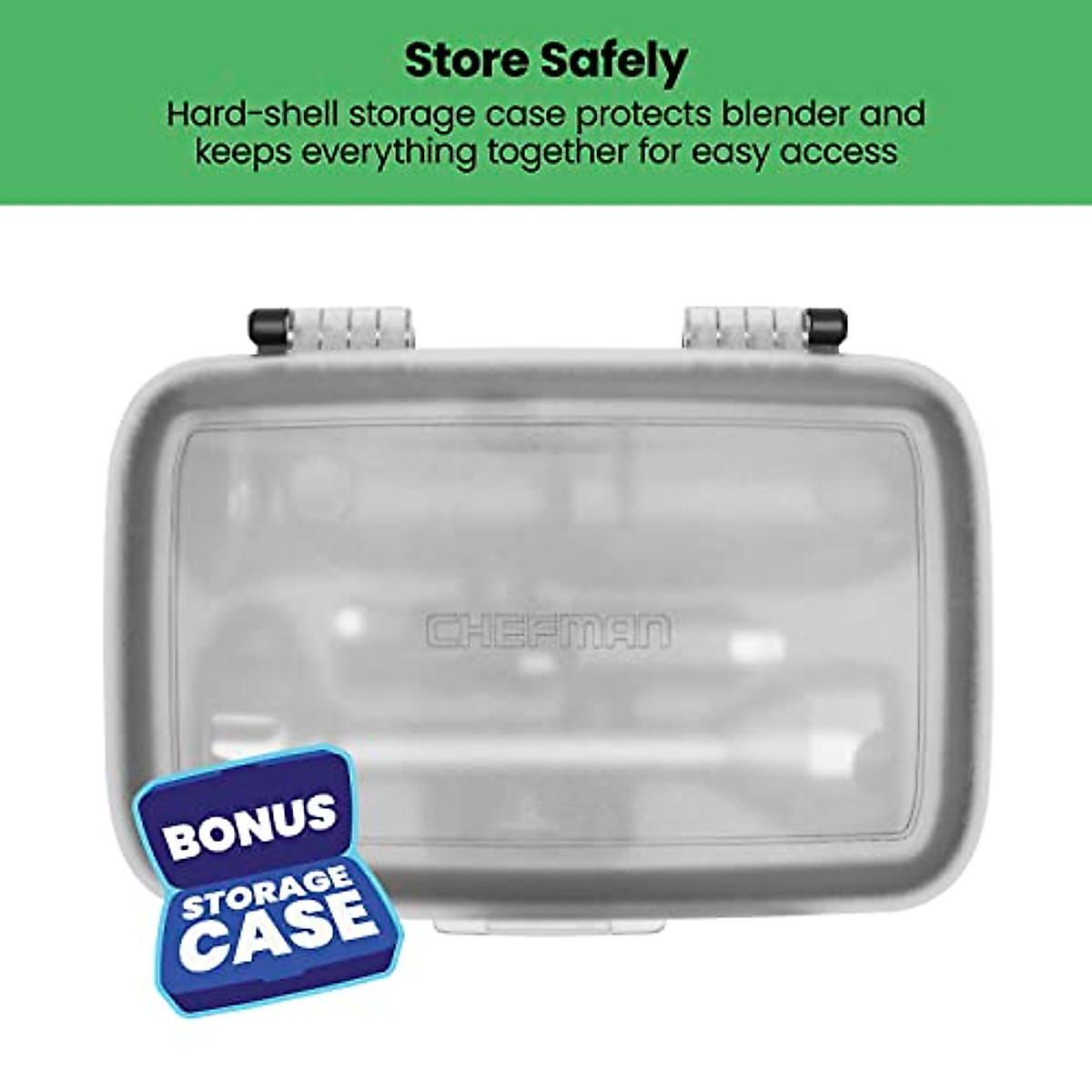 Chefman Cordless Power Portable Immersion Blender, Ice Crushing Power with One-Touch Speed Control, USB Charging, Quickly Mixes Smoothies, Purees Soups, Dips, Sauces, Storage Case, Stainless Steel