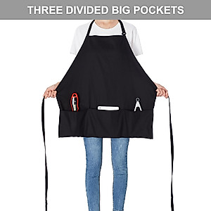 Jubatus 2 Pack 3 Pockets Adjustable Bib Apron 65% Polyester 35% Cotton Fabric Chef Kitchen Cooking Aprons for Women Men, Black