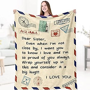 Jekeno Throw Blanket Gifts to My Sister Letter Throw Blankets Gift for Sisters, Throws Birthday Christmas Thanksgiving Present for Women, Bed Sofa Couch Decor 50"x60"