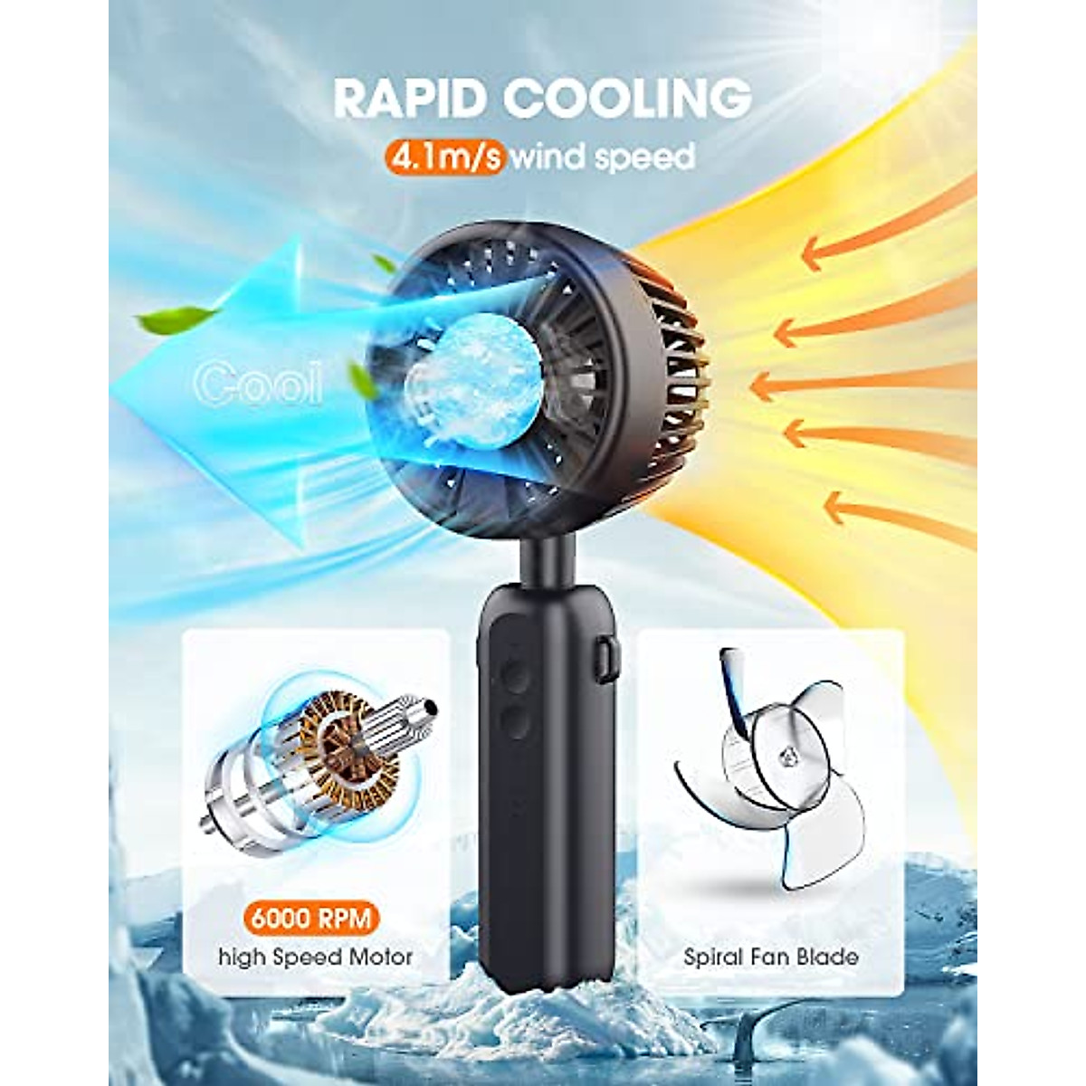 Mini Handheld Fan,New Semiconductor Refrigeration Hand Fan for Fast Cooling ,USB Rechargeable Fan Personal, Battery Operated 3 Speed Small Fan,Mini Size perfect for Kids,Home,Outdoor,Office,Travel