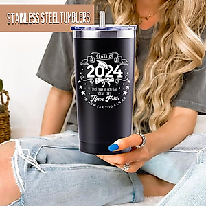 Fanuk Graduation Gifts for Him,Congratulations Gift Class of 2024 for Men Women High School Colleage Students 20 OZ Graduation Tumbler (Black)