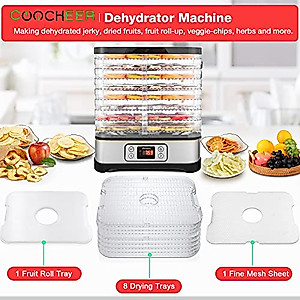 8 Trays Food Dehydrator Machine, Dehydrators for Food and Jerky, Food Dehydrator Machine with Fruit Roll Sheet for Meat, Herbs, Upgraded Digital Timer and Temperature Control | BPA Free | 400 Watts
