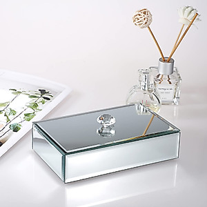 Hipiwe Jewelry Box with Glass Mirror Surface Crystal Handle, Trinket Storage Box Rings Holder Earrings Necklace Bracelet Organizer,Treasure Chest Case Keepsake Box Gift for Women Girls (Small, Silver)