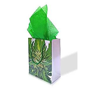 Gift Bag with Tissue, Medium Size, Hemp Bud Print, with Cotton Handles