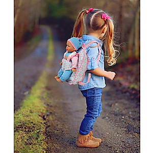 Dolls To Play 13" Soft Baby Doll with Take Along Pink Doll Backpack Carrier, Briefcase Pocket Fits Doll Accessories and Clothing
