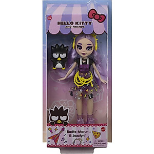 Mattel Sanrio Badtz-Maru Figure & Jazzlyn Doll (~10-in) Wearing Fashions and Accessories, Long Purple Hair and Trendy Outfit, Great Gift for Kids Ages 3Y+