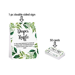 Diaper Raffle Tickets and Sign Baby Shower Games, Decorations, Party Favors For Baby Showers – 1 Sign, 50 Cards per Pack(DIAPER-B008)