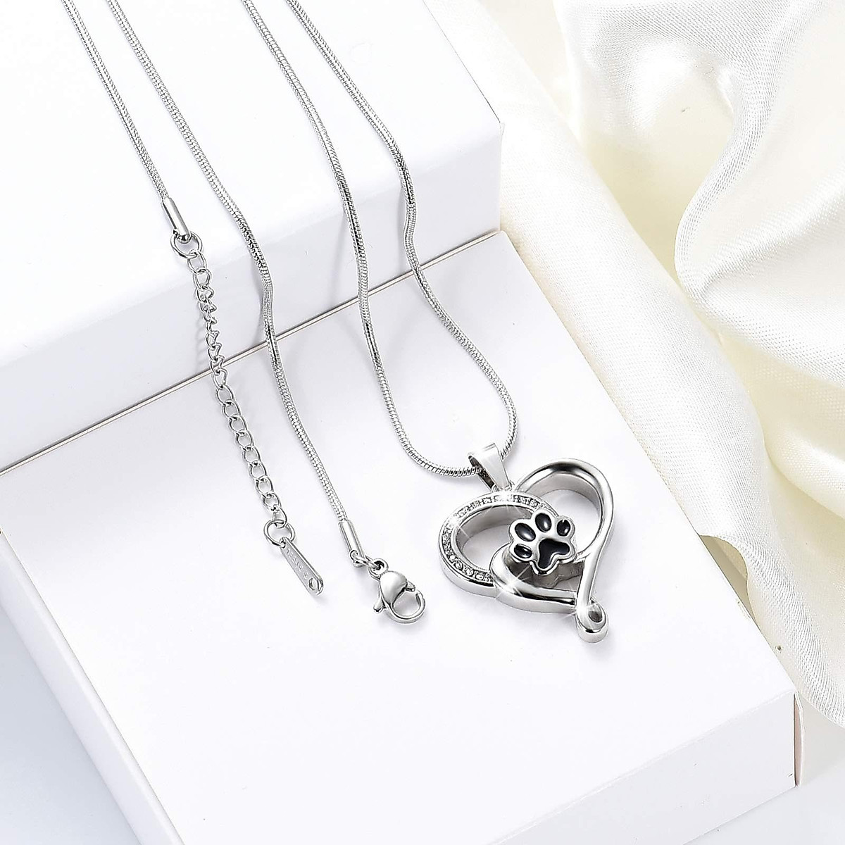 ADENLA Crystal Heart Urn Necklaces Cat Dog Paw Print Cremation Ashes Holder Pendant Necklace Pet Paw Footprint Ash Urn Jewelry for Pet