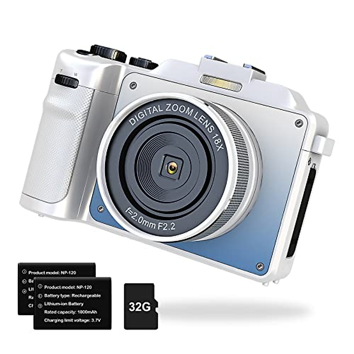 BooHAN Digital Camera,UHD 4K&48MP Video Camera for Photography,Vlogging Youtube,Auto-Focus,18X Zoom,Dual Cameras, Multi-Filters,Travel Portable Beginners,Adults,Teens,Kids-White,(X9)