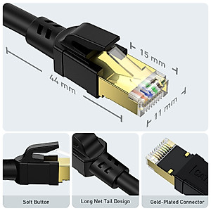BUSOHE Cat 8 Ethernet Cable 75FT, High Speed 40Gbps 2000Mhz Cat8 Cable with Gold Plated RJ45 Connector, Heavy Duty LAN Network Internet Cable S/FTP