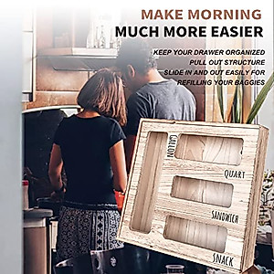 JOYLETUS Wooden Sandwich Bag Organizer For Drawer,Farmhouse Slide Ziplock Baggies Organizers Wall Mounted,Hanging Zip Lock Bag Holder And Container For Food Storage Bags,1 Box 4 Slots