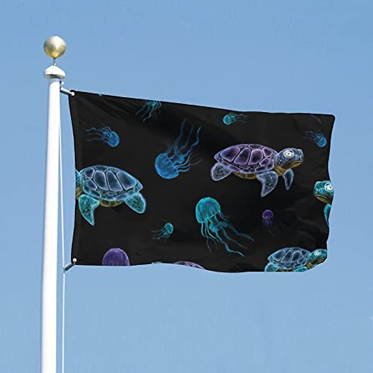 Cute Neon Turtles and Jelly Fish Flags Decorative Funny Banners for Outside House Dorm Room Parties