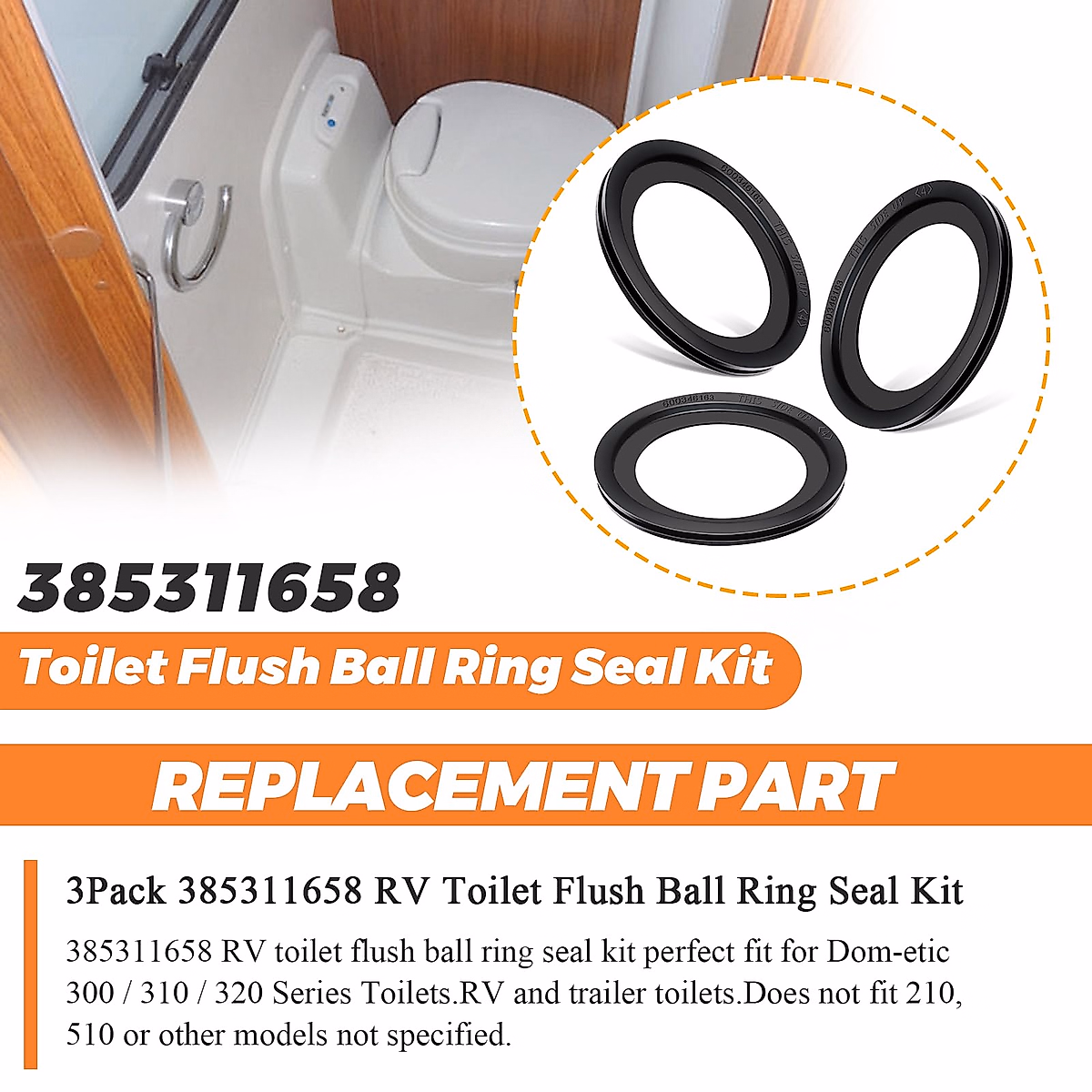 Beaquicy 3-Pack 385311658 RV Toilet Seal, Flush Ball Seal Kit - Replacement for Dometic 300/310/320 Toilet Seal Gasket Kit Camper Trailer Toilets, Solve The Leakage Problem
