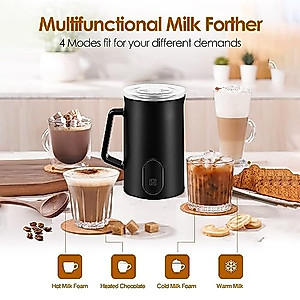 Electric Milk Frother Steamer Milk Foamer 4 in 1 Multifunctional Hot Cold Milk Foam Maker 20oz/390ml Automatic Quiet Milk Warmer Latte Cappuccinos Hot Chocolate (White)