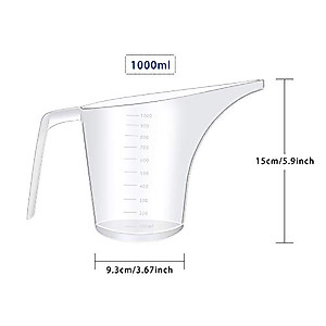 Fireboomoon 4 Pack Plastic Funnel Pitcher,Large Capacity Long Spout Measuring Cup for Bakeware Molds,Pancake,Batter,Muffin,Cakes,Soap Making(4 Cups/32 Ounces/1000 ml)