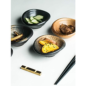 Colias Wing 3.5" Retro Style Black/Brown Stylish Design Multipurpose Porcelain Side Dish Bowl Seasoning Dishes Soy Dipping Sauce Dishes-Set of 5