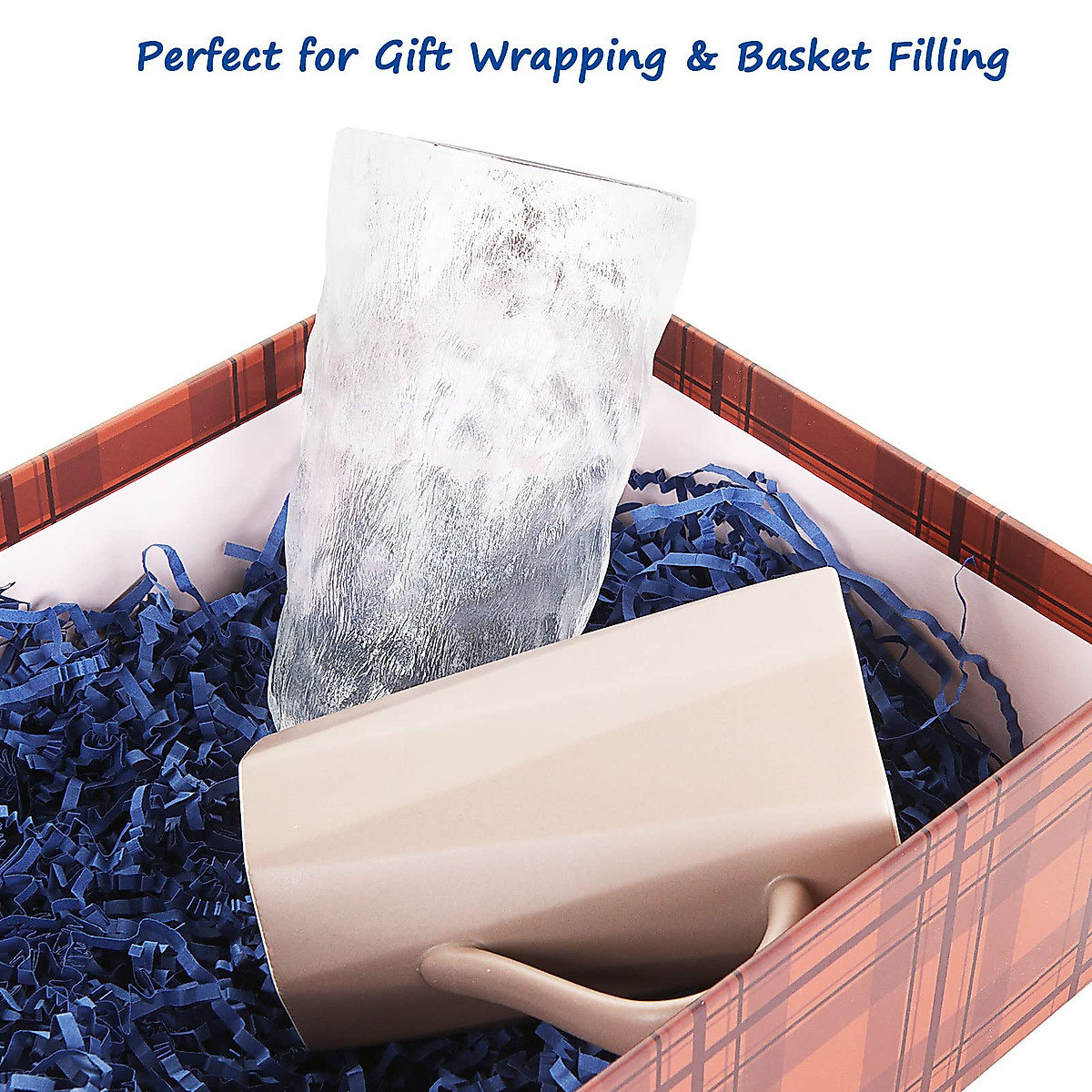 8 Bags of Crinkle Cut Paper Shred Filler, 2.0 Lb, Great for Gift Wrapping, Basket Filling, and More (Yellow & Navy Blue)